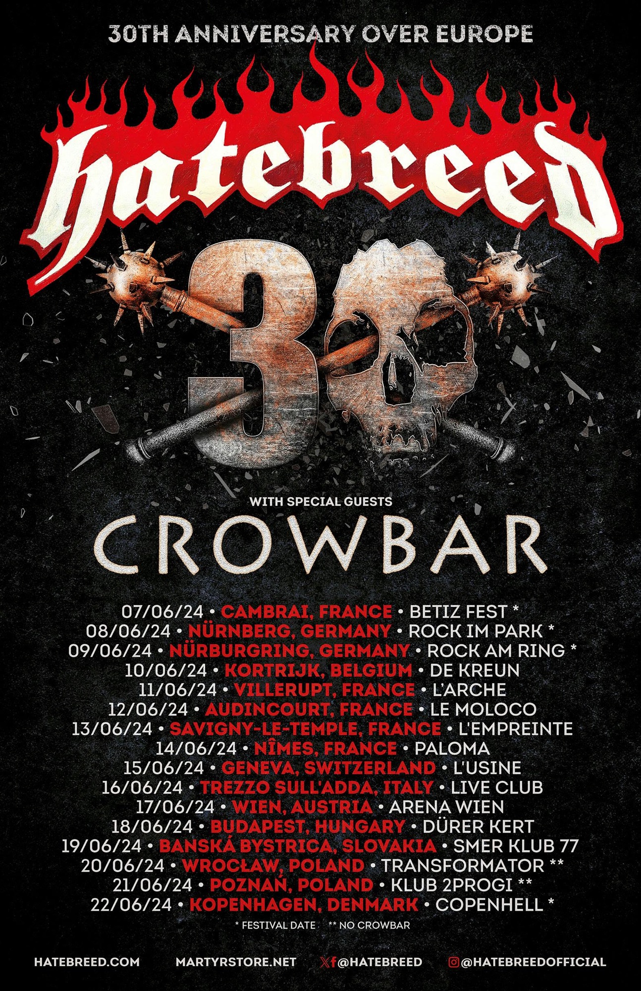 HATEBREED – 30th Anniversary Over Europe Tour + 2024 North America Tour ...