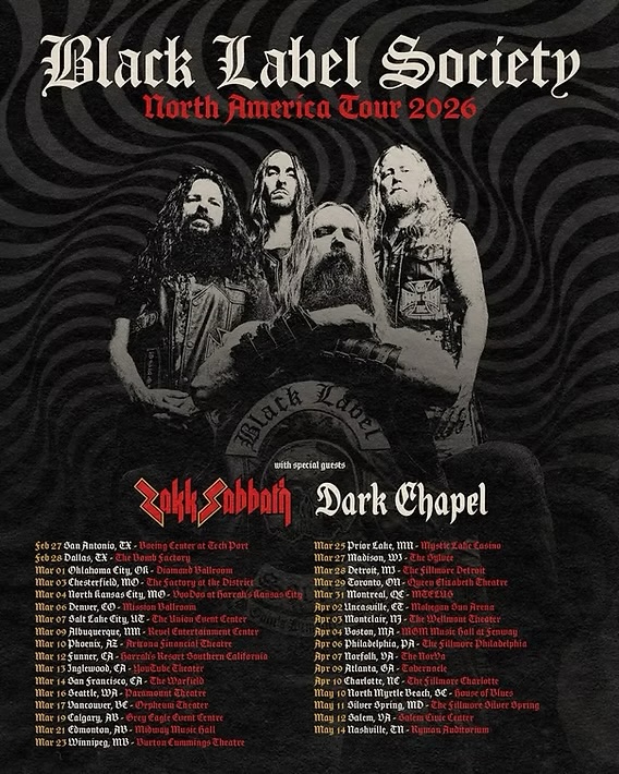 BLACK LABEL SOCIETY – 2026 North American Tour | Dates, Cities & Venues ...